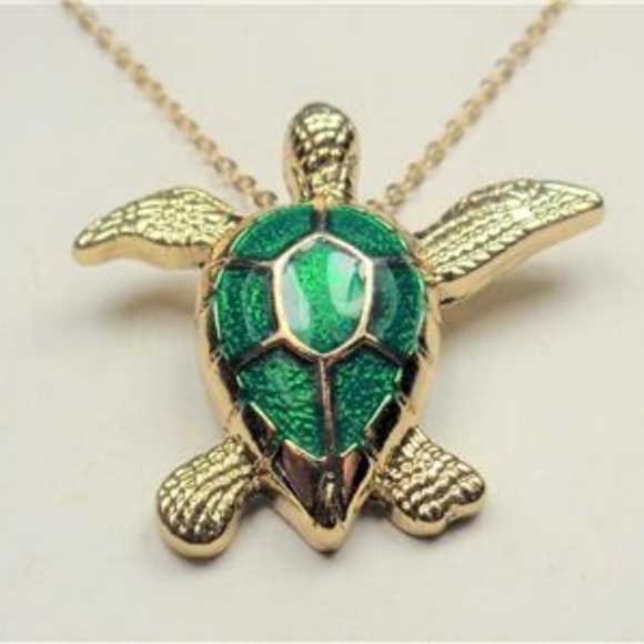 Jewelry | Nautical Gold Tone Green Stone Sea Turtle Necklace | Poshmark